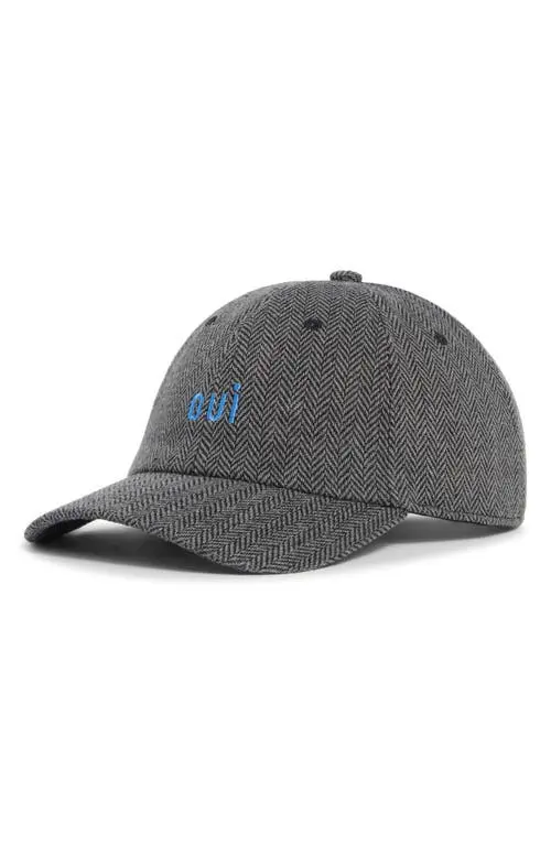 Clare V. Embroidered Cashmere & Wool Herringbone Adjustable Baseball Cap - Black/white