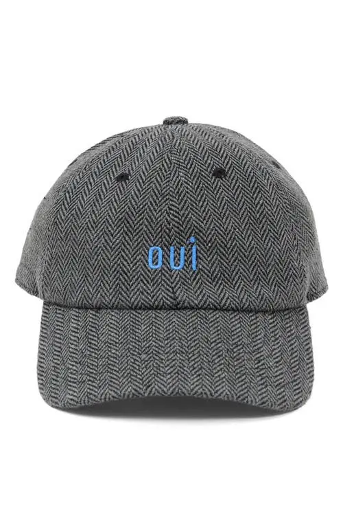 Clare V. Embroidered Cashmere & Wool Herringbone Adjustable Baseball Cap