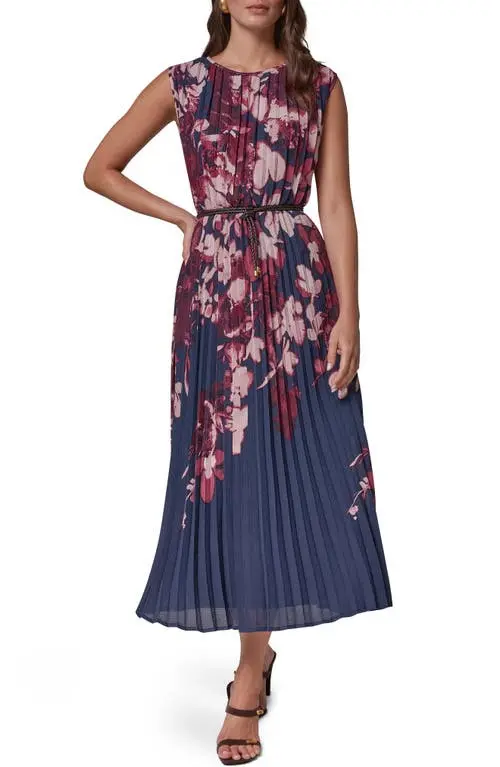 Donna Karan New York Placed Floral Pleated Chiffon Midi Dress