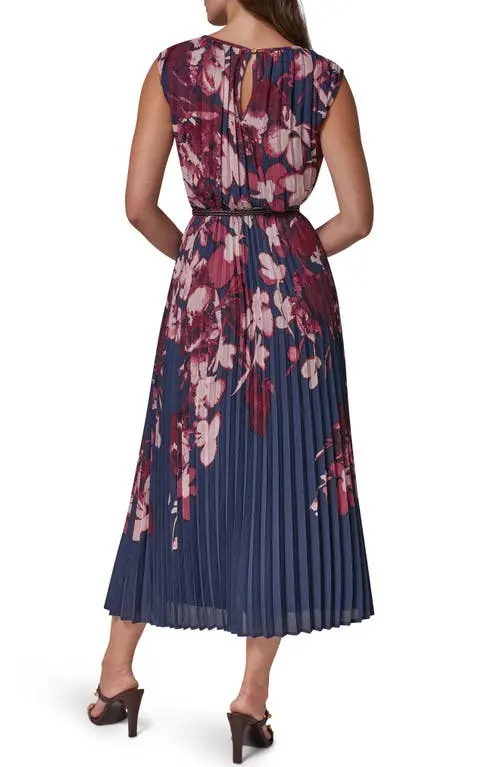 Donna Karan New York Placed Floral Pleated Chiffon Midi Dress