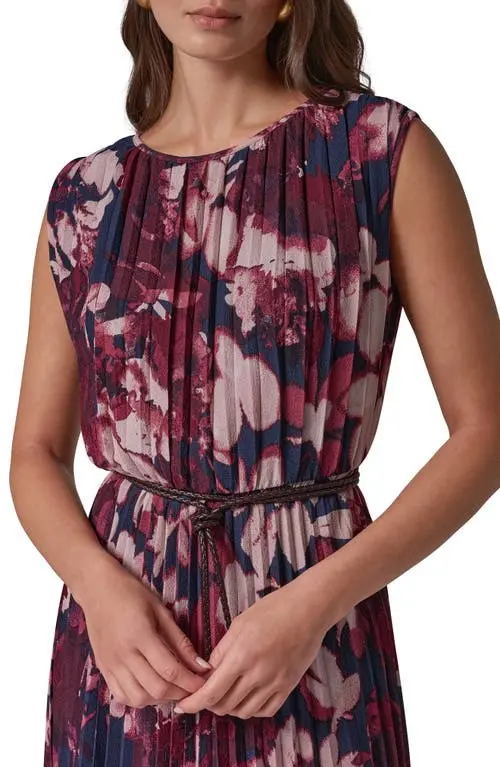 Donna Karan New York Placed Floral Pleated Chiffon Midi Dress