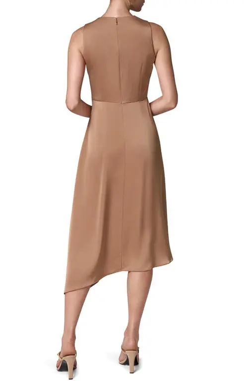 Donna Karan New York Side Draped Asymmetric Hem Stretch Satin Dress - Camel