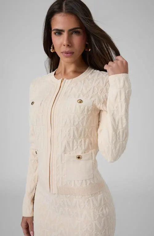 MARCIANO Naliya Logo Zip Cardigan - Open White