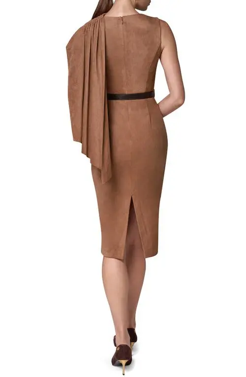 Donna Karan New York Shoulder Drape Faux Suede Sheath Midi Dress