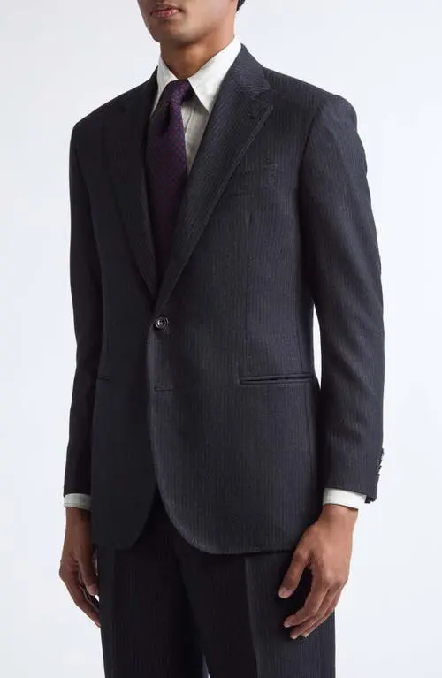 J. MUESER Waverly Pinstripe Virgin Wool Suit - Navy