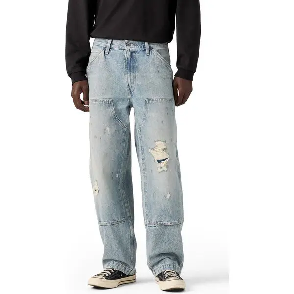 LEVI'S 568 Loose Ripped Straight Leg Double Knee Jeans - Diving Ducks Blue