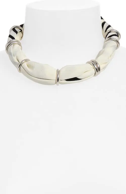 TOTEME Silk Scarf Collar - Ecru/black/silver