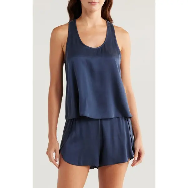 Lunya Racerback Washable Silk Short Pajamas - Deep Blue