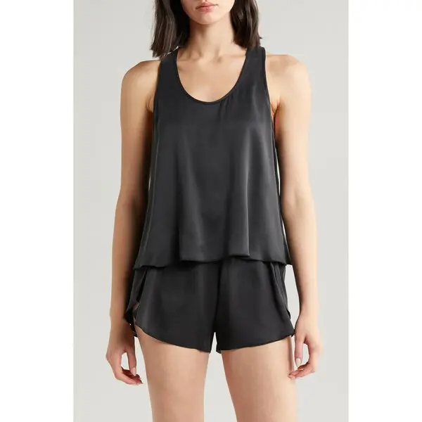 Lunya Racerback Washable Silk Short Pajamas - Immersed Black