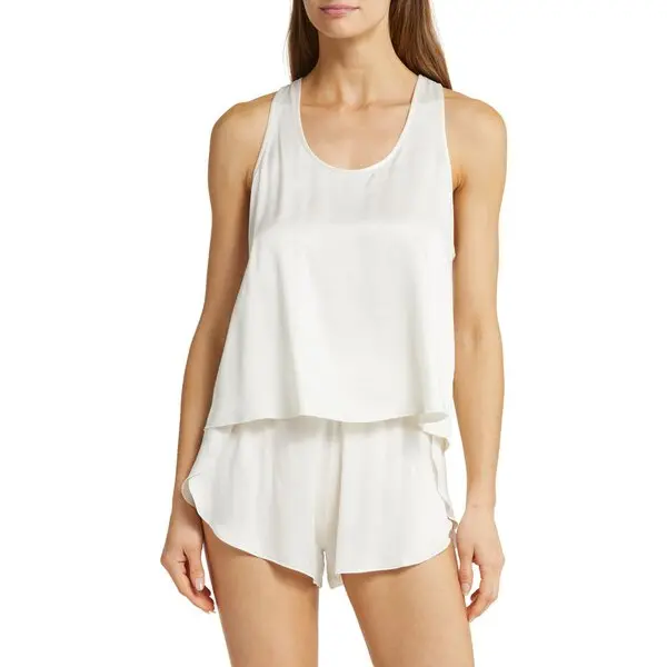 Lunya Racerback Washable Silk Short Pajamas - Tranquil White