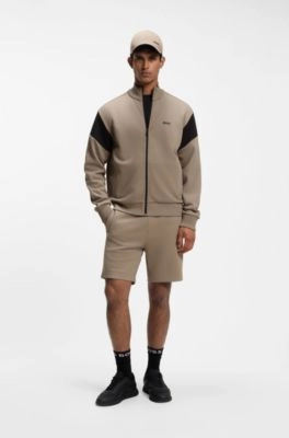 BOSS Zippered Cotton-blend Sweatshirt With Contrast Inserts