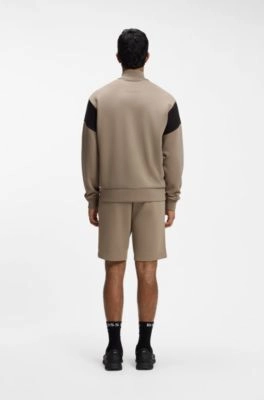 BOSS Zippered Cotton-blend Sweatshirt With Contrast Inserts