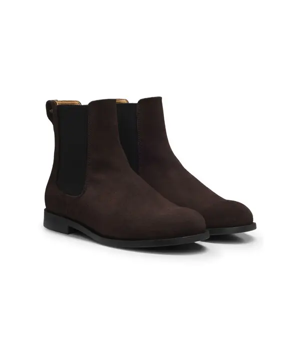 BOSS Suede Chelsea Boots With Double B Hardware - Dark Brown