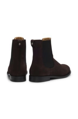 BOSS Suede Chelsea Boots With Double B Hardware - Dark Brown