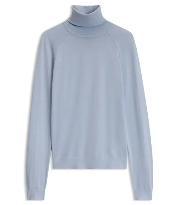 BOSS Slim-fit Turtleneck Sweater In Extra-fine Merino Wool - Light Blue
