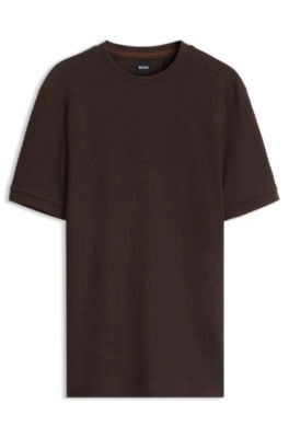 BOSS Cotton T-shirt With Geometric Texture - Dark Brown