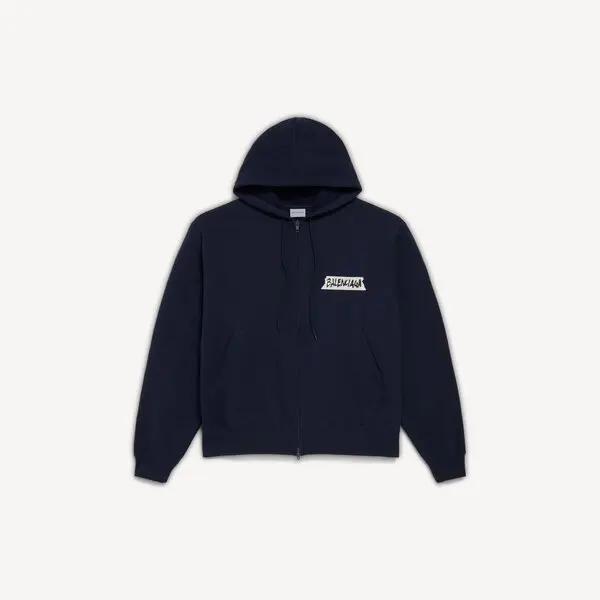 Balenciaga Masking Tape Oversized Zip-up Hoodie - Blue
