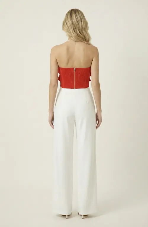 MODENAIRE Strapless Sculptural Floral Applique Top