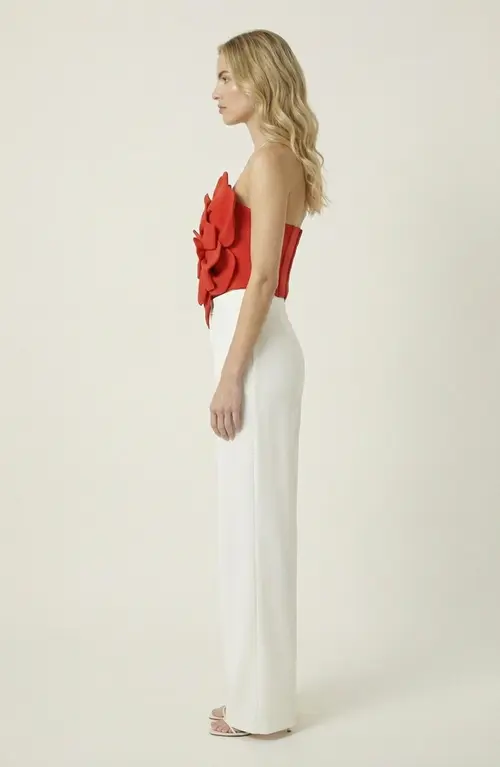 MODENAIRE Strapless Sculptural Floral Applique Top