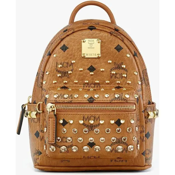 Mcm X-mini Stark Bebe Boo Backpack In Gold Crystal Visetos