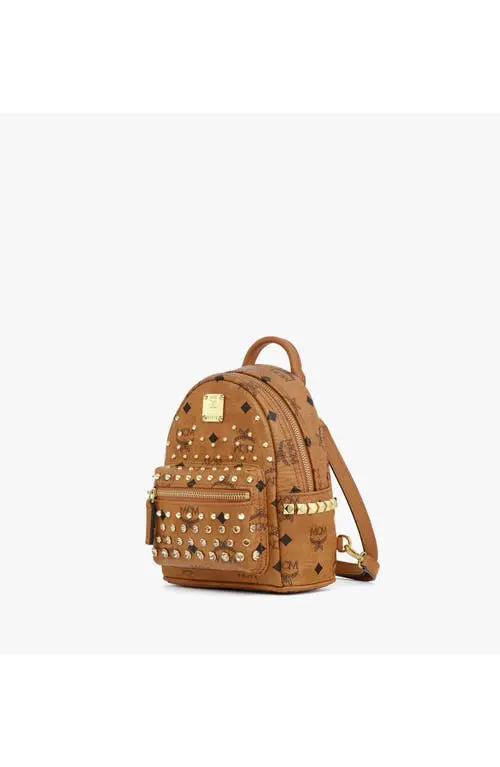 Mcm X-mini Stark Bebe Boo Backpack In Gold Crystal Visetos