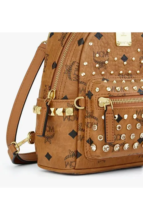 Mcm X-mini Stark Bebe Boo Backpack In Gold Crystal Visetos