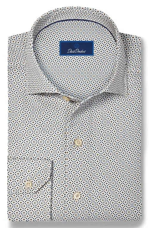 David Donahue Geometric Print Cotton Shirt