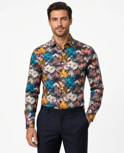 MASUTTO Santana Print Button-up Long Sleeve Shirt