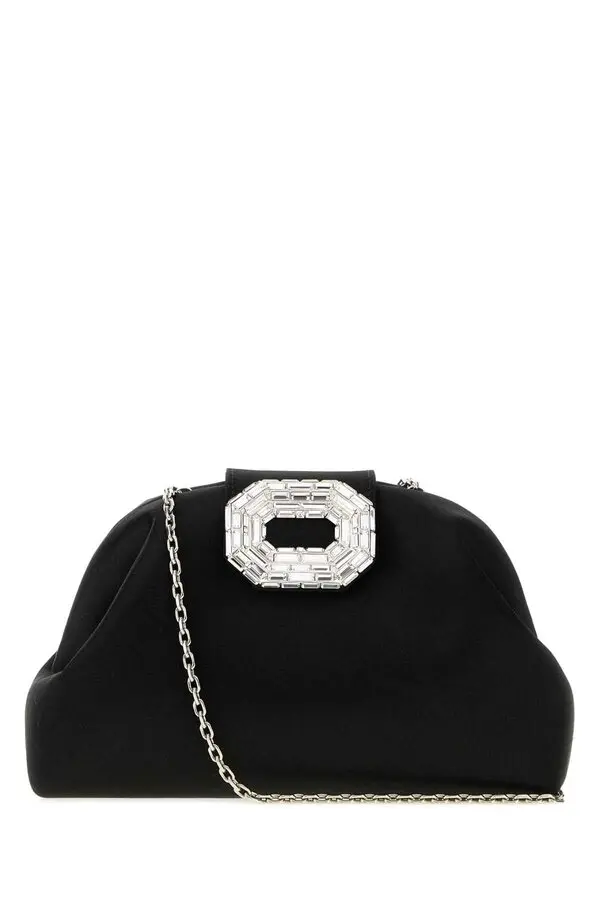 Amina Muaddi Satin Camelia Clutch - Black