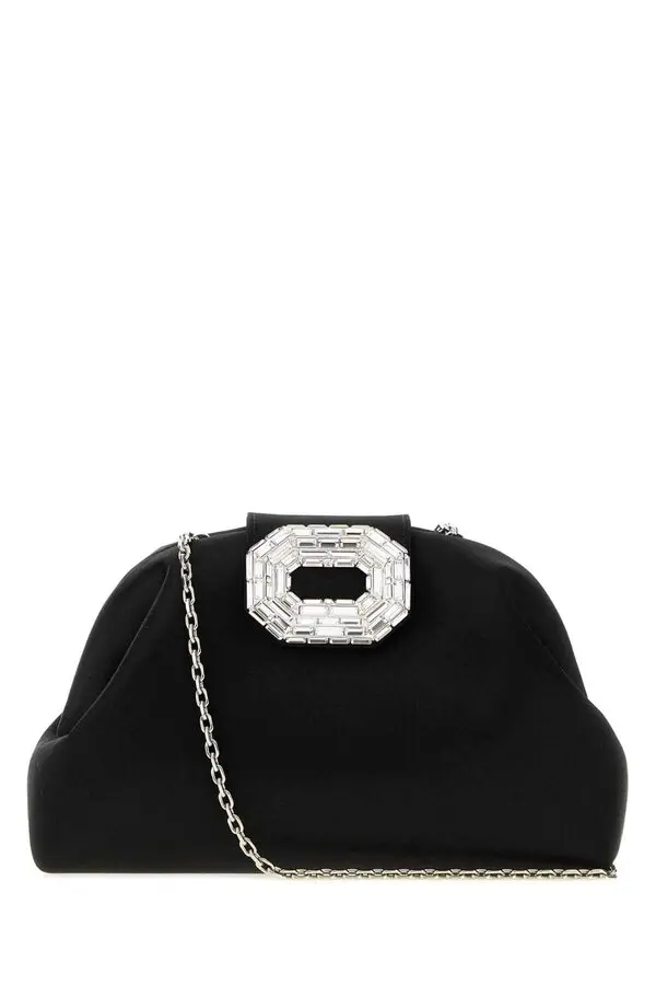 Amina Muaddi Satin Camelia Clutch - Black