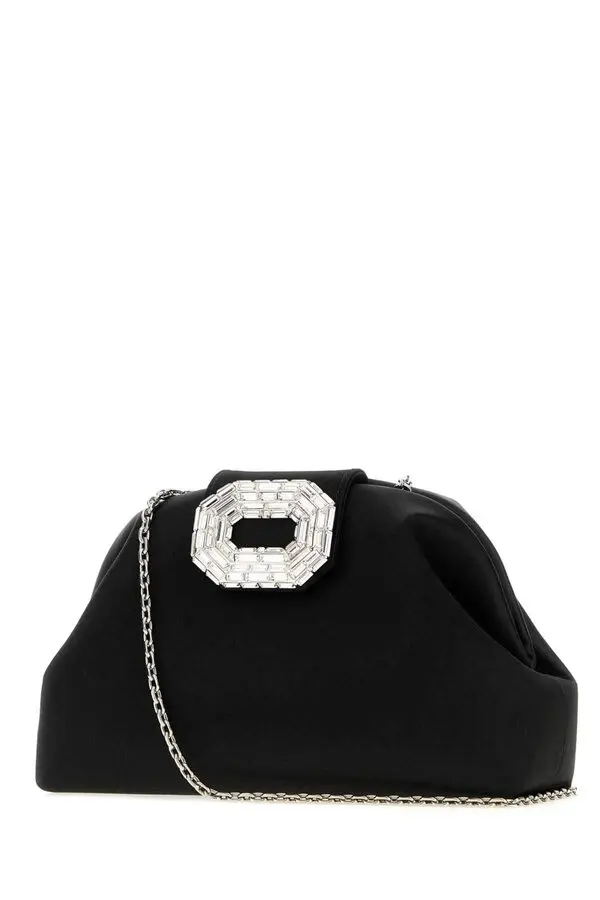 Amina Muaddi Satin Camelia Clutch - Black