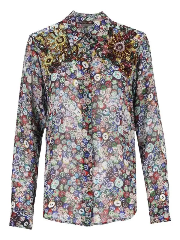 Dries Van Noten Printed Georgette Blouse With Sequin Decorations - Multicolor