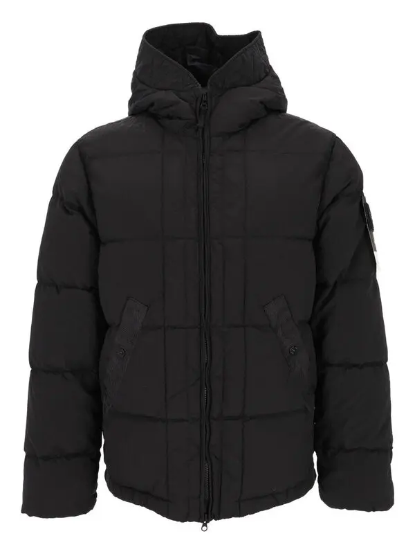 Stone Island Hooded Down Jacket In Nylon Metal Fabric - Black