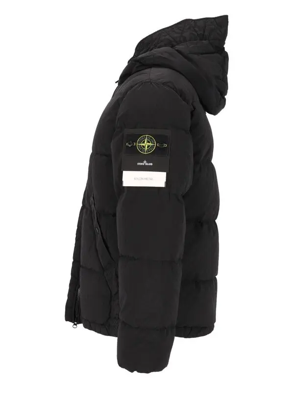 Stone Island Hooded Down Jacket In Nylon Metal Fabric - Black