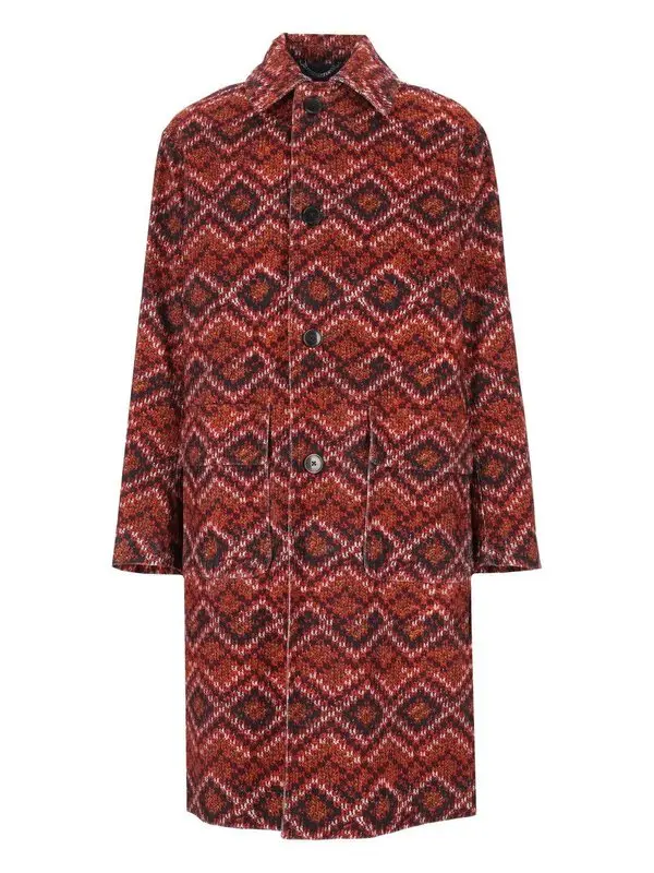 Dries Van Noten Long Printed Velvet Coat - Red