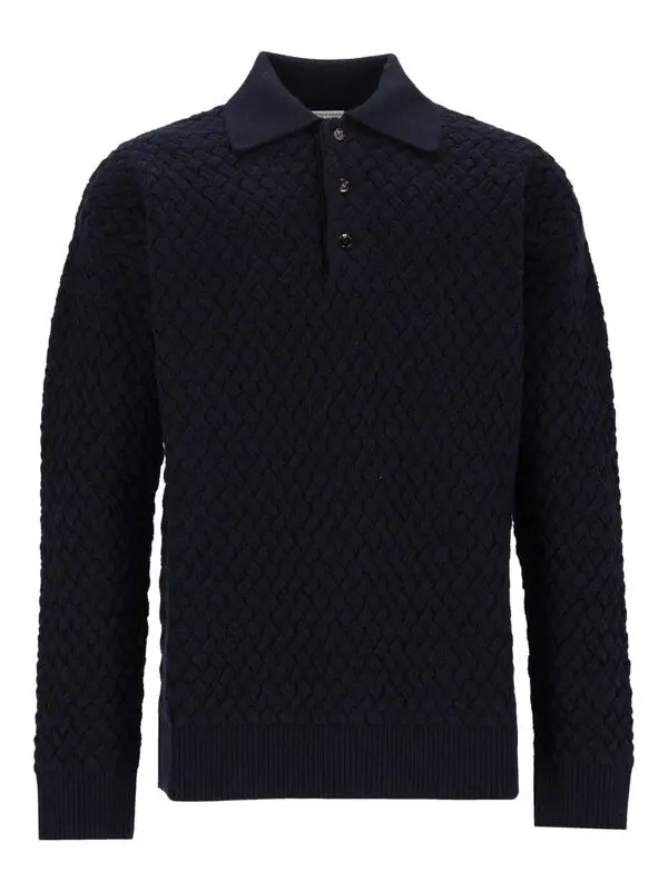 Bottega Veneta Woven Wool Polo Shirt - Blue