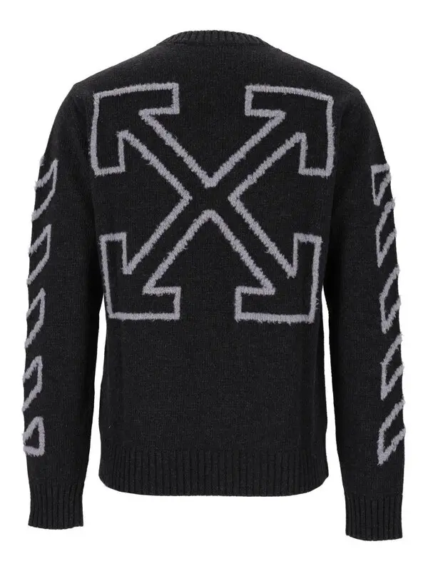 Off-White The Diagonal Arrow Fuzzy Crew Neck Sweater - Gray