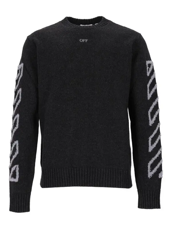 Off-White The Diagonal Arrow Fuzzy Crew Neck Sweater - Gray