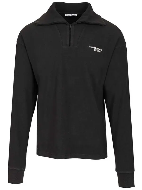Acne Studios Half-zip Sweatshirt With Logo - Black