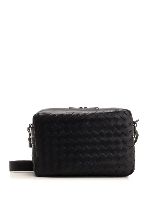 Bottega Veneta Shoulder Bag With Woven Pattern - Black