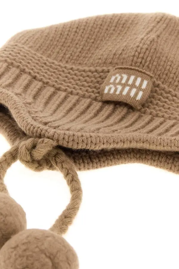 Miu Miu Camel Wool Blend Beanie Hat