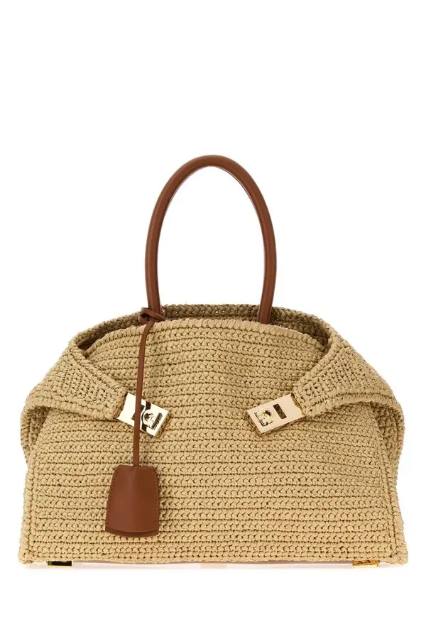 FERRAGAMO Raffia Small Hug Handbag