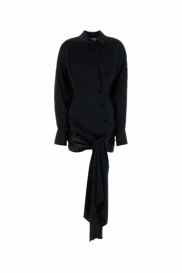 Attico Satin Shirt Dress - Black