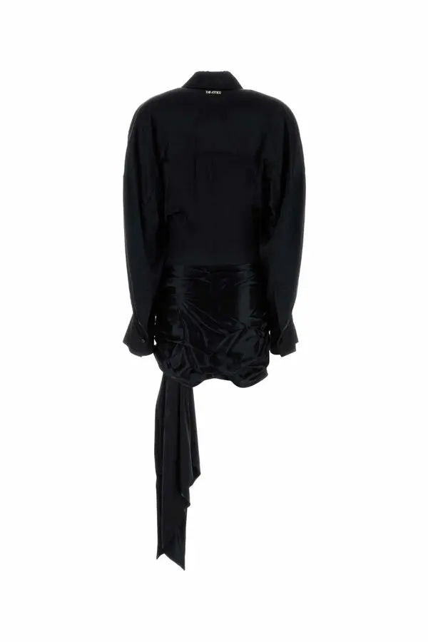 Attico Satin Shirt Dress - Black