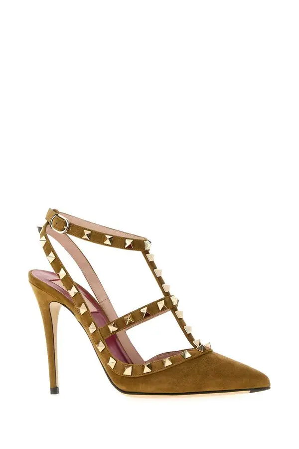 Valentino Garavani Beige Suede Rockstud Pumps - Brown