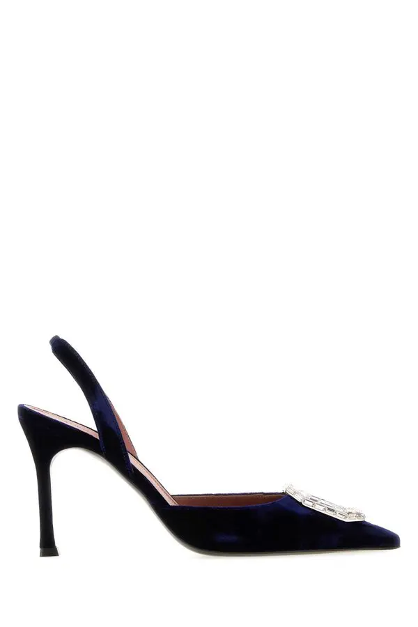 Amina Muaddi Dark Velvet Camelia Pumps - Blue