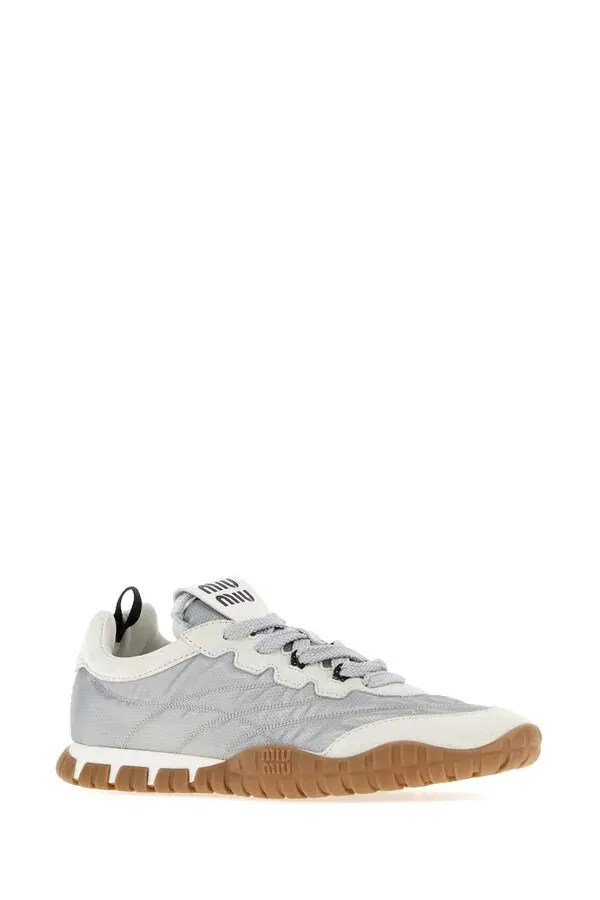 Miu Miu Grey Tech Fabric And Suede Tyre Sneakers - Gray