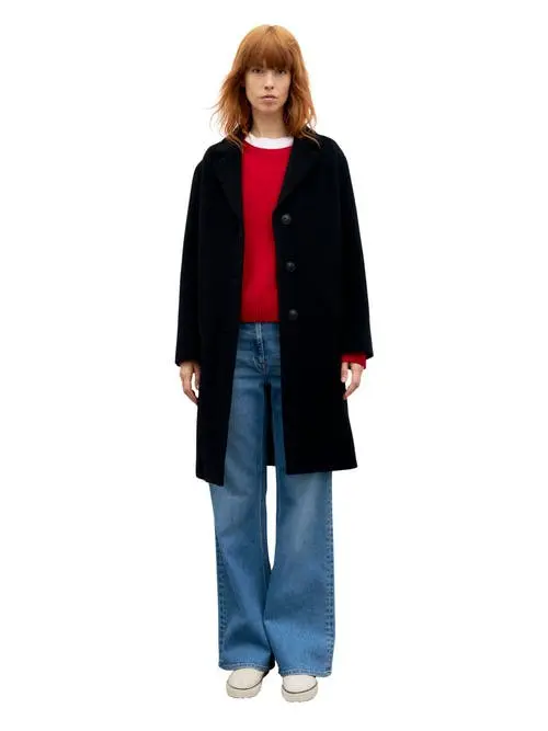 Gerard Darel Aelis Angora Blend Collared Overcoat - Black