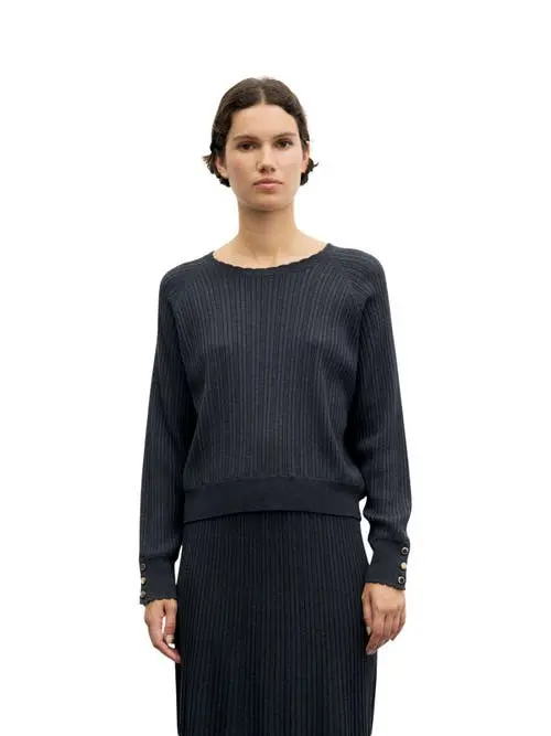 Gerard Darel Rita Ribbed Openwork Knit Sweater