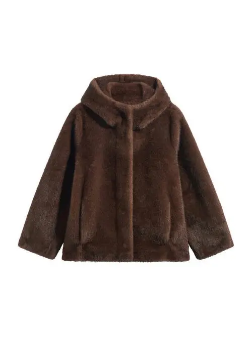 Gerard Darel Agate Funnel Collar Faux Fur Coat